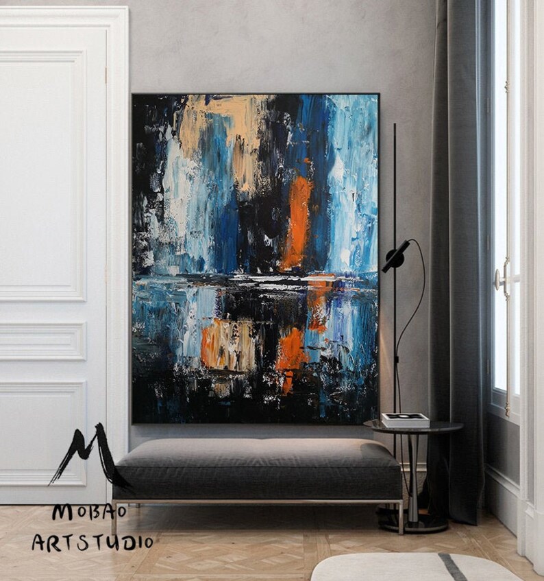 Large Blue Abstract Texture Painting, Living Room Wall Art - Etsy UK