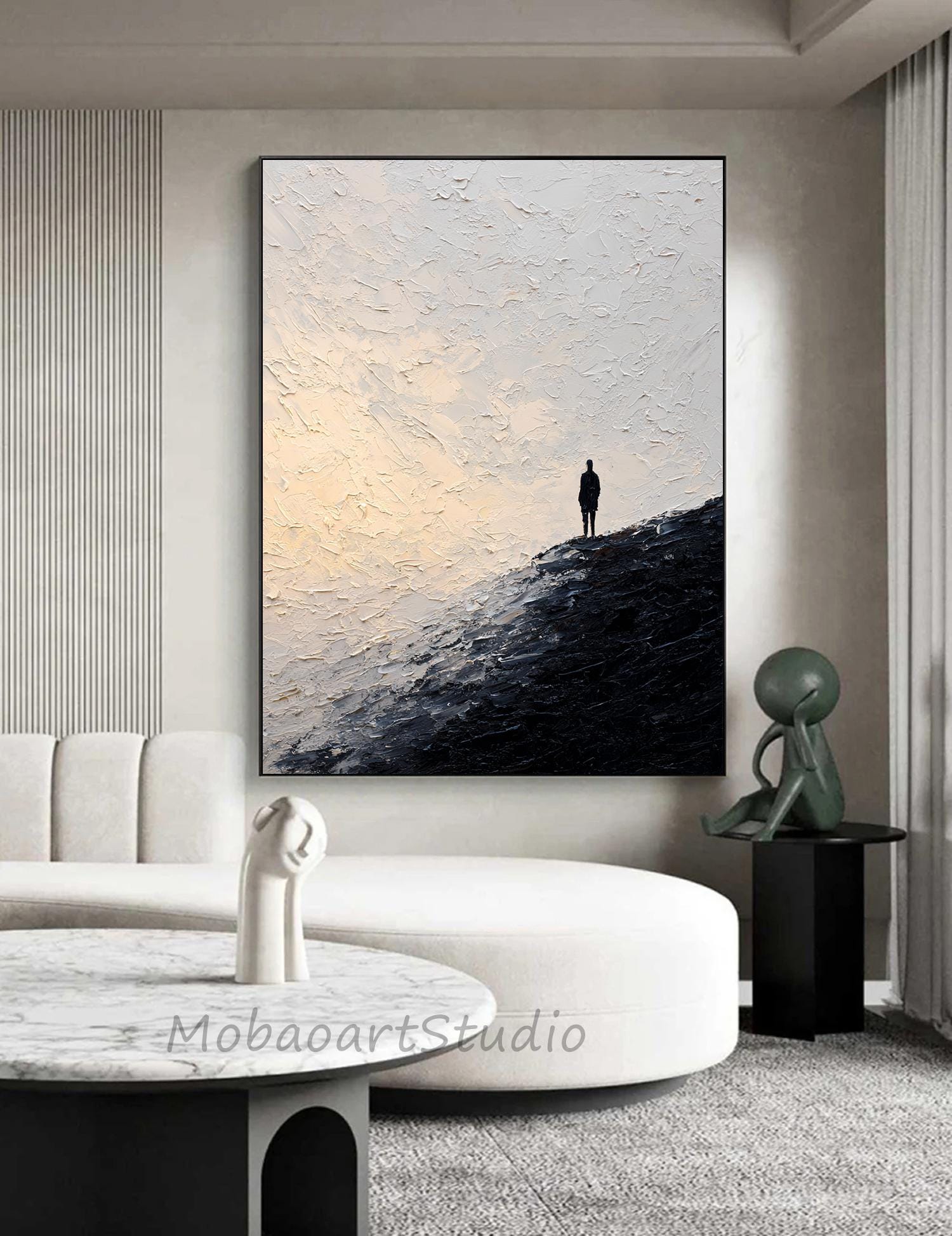 Beige Abstract Painting Black Wall Art Gray Texture Abstract Painting ...