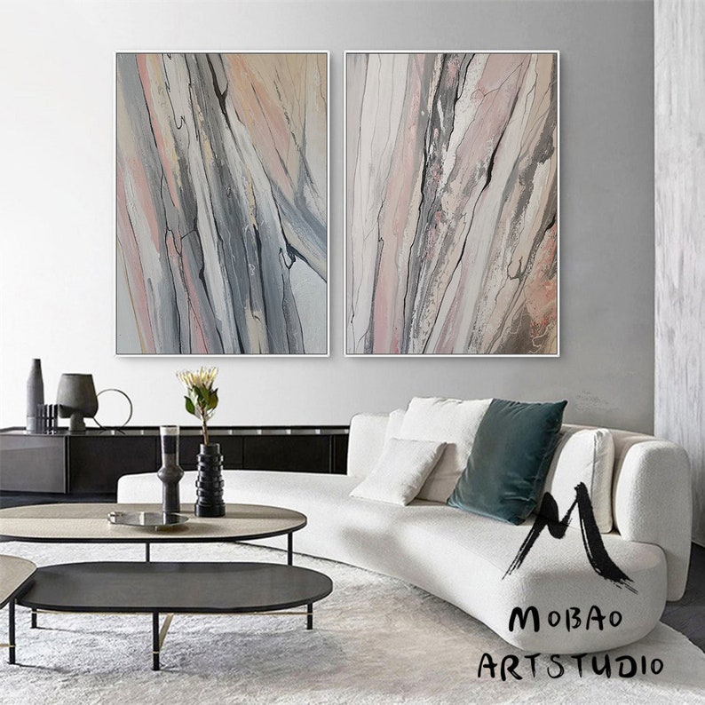 Original Pink Abstract Painting Set of 2 Pink Abstract - Etsy