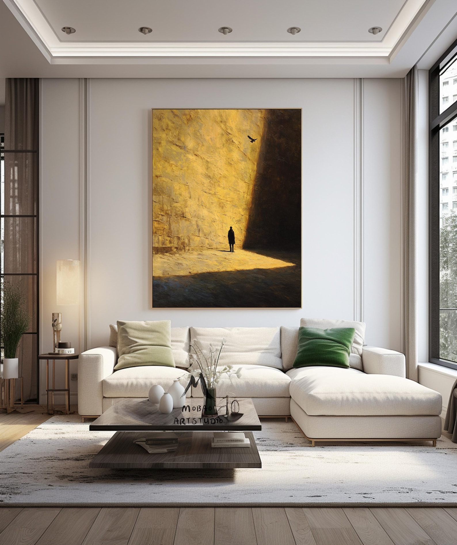Yellow Minimalism Painting, Brown Wall Art, Yellow Canvas Wall Art ...