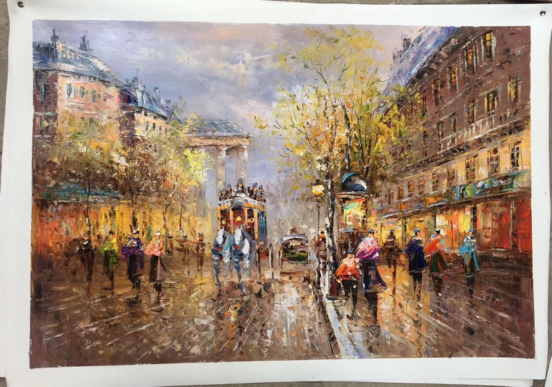 Original Paris city art paintingPeople walking in the | Etsy