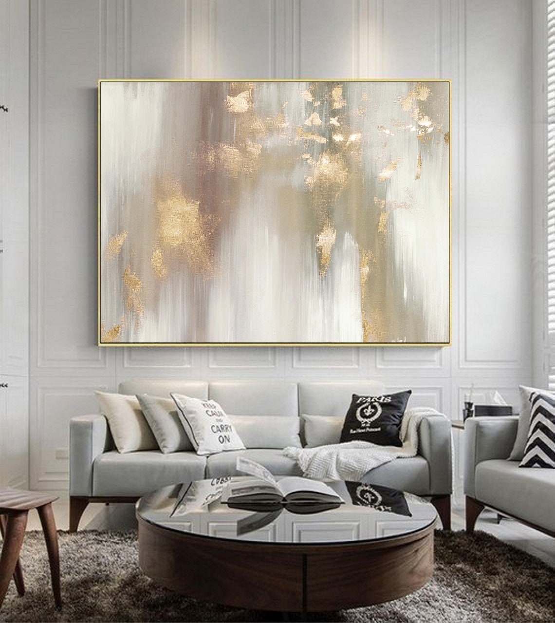Gold Abstract Painting Beige Abstract Painting White - Etsy
