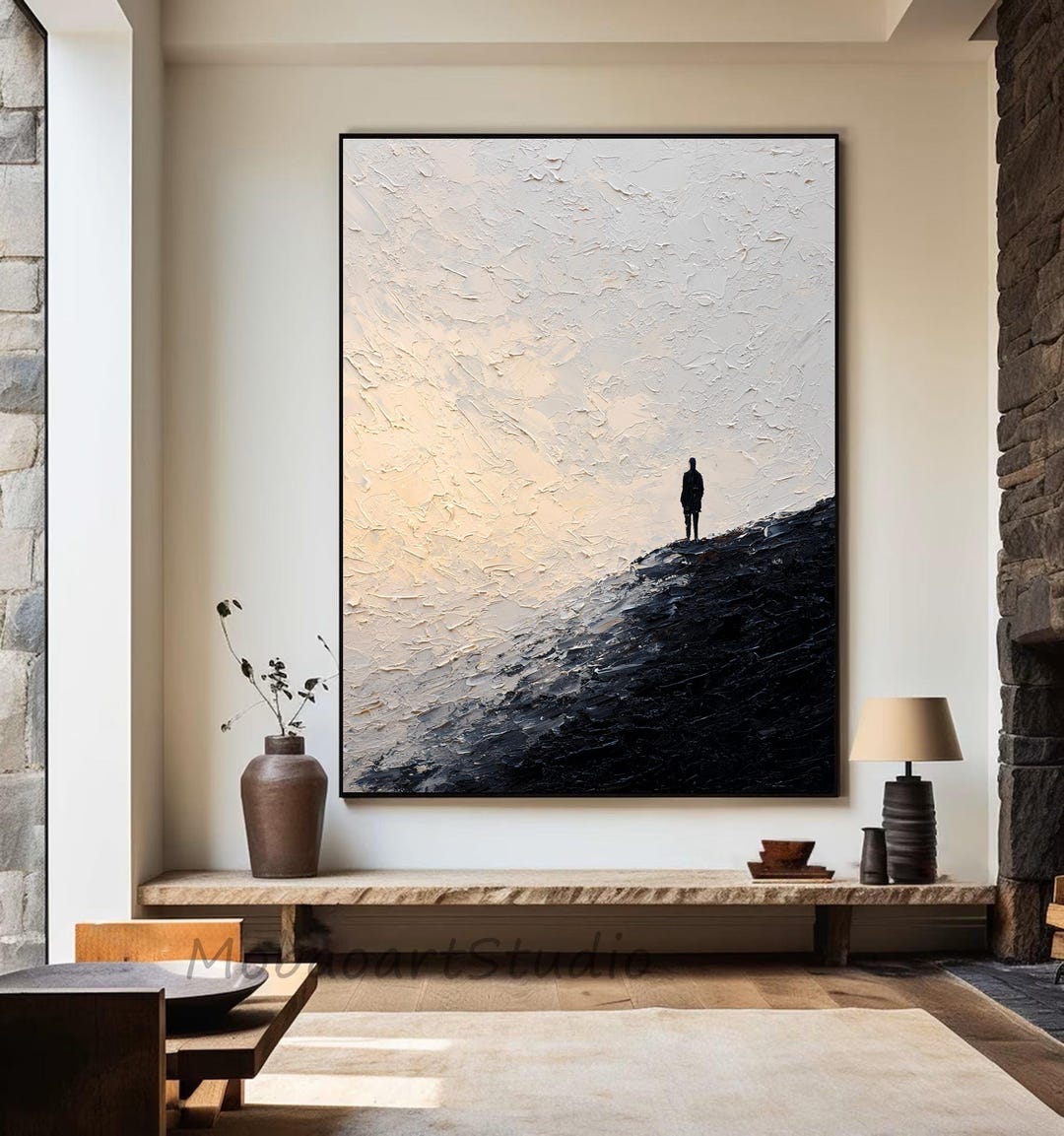 Beige Abstract Painting Black Wall Art Gray Texture Abstract Painting ...