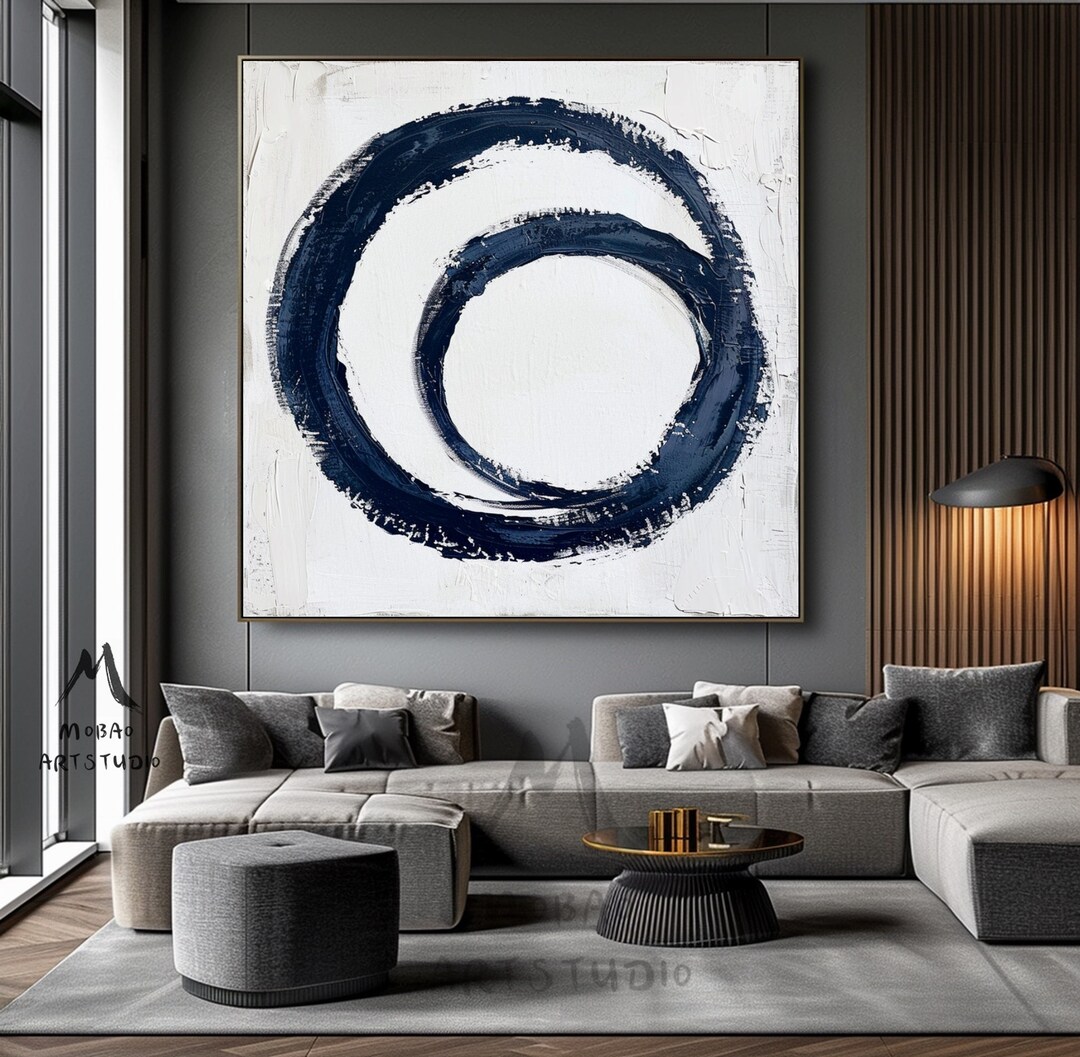 Blue Texture Wall Art,white Abstract Wall Art, Blue Circle Abstract Art ...