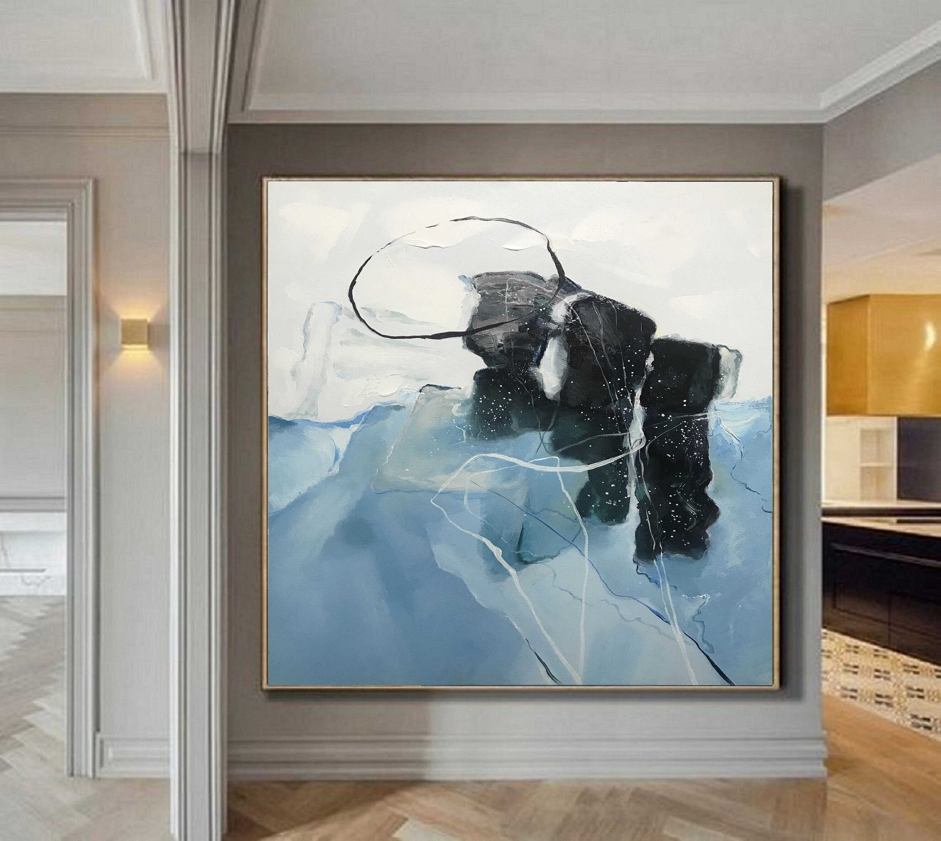 Original Blue Abstract Painting, Blue Minimalist Painting, Blue Wall ...