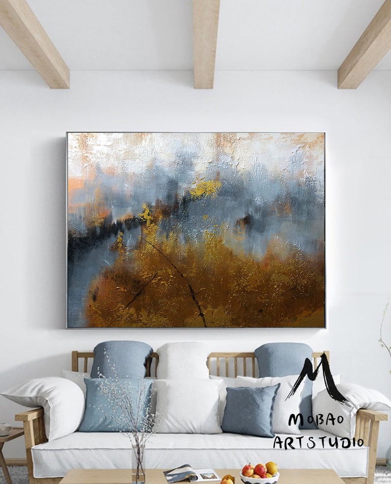 Large Abstract Painting Large Gray Painting Gold Abstract Art - Etsy