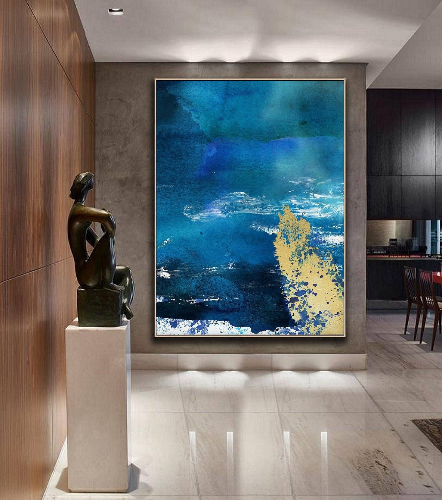 Painting Large Blue Sea Abstract Art Dark Blue Ocean Abstract Painting ...