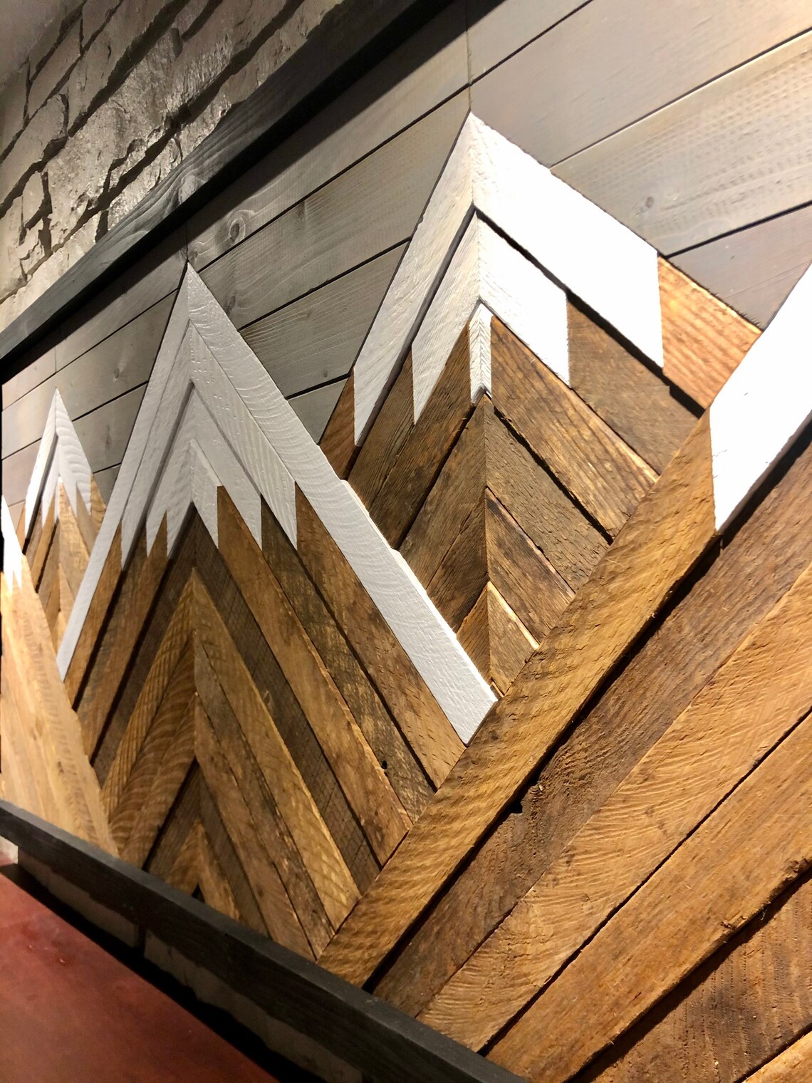 Vintage Wood Slat Mountain Wall Art Rustic Wall Hanging Mountains Large ...