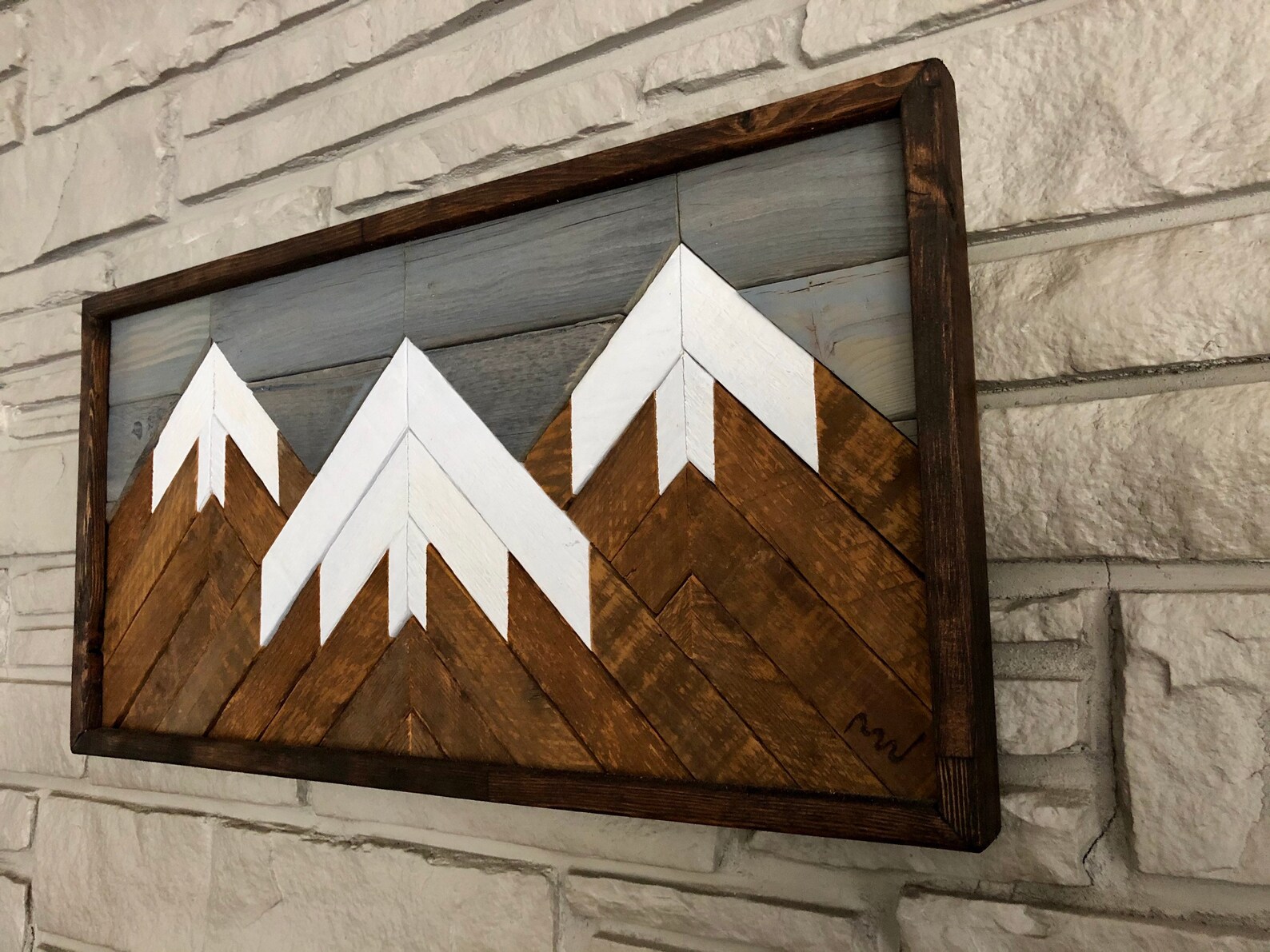 Vintage Wood Slat Mountain Wall Hanging Art! Rustic Mountains! White ...