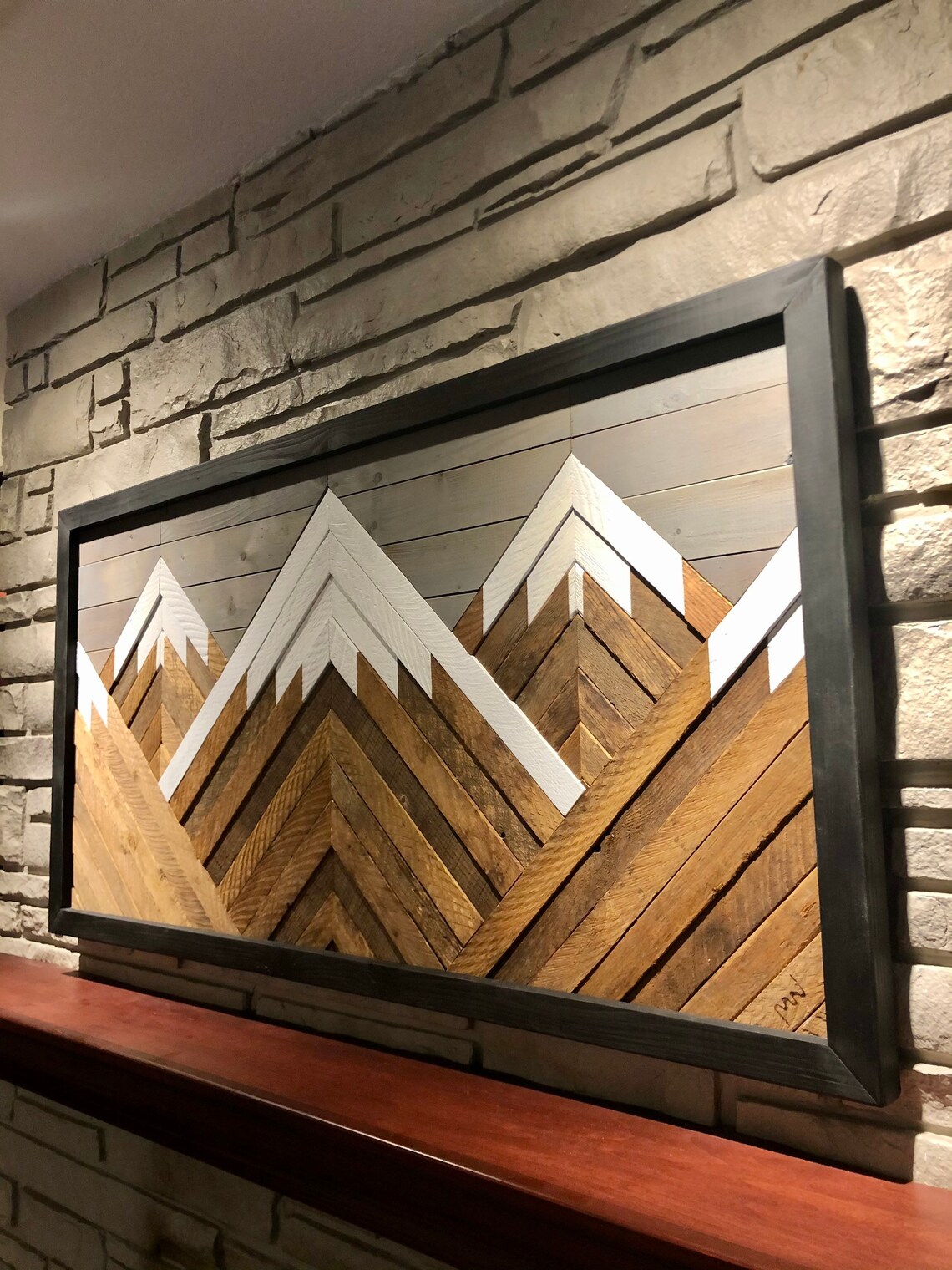Vintage Wood Slat Mountain Wall Art Rustic Wall Hanging Mountains Large ...