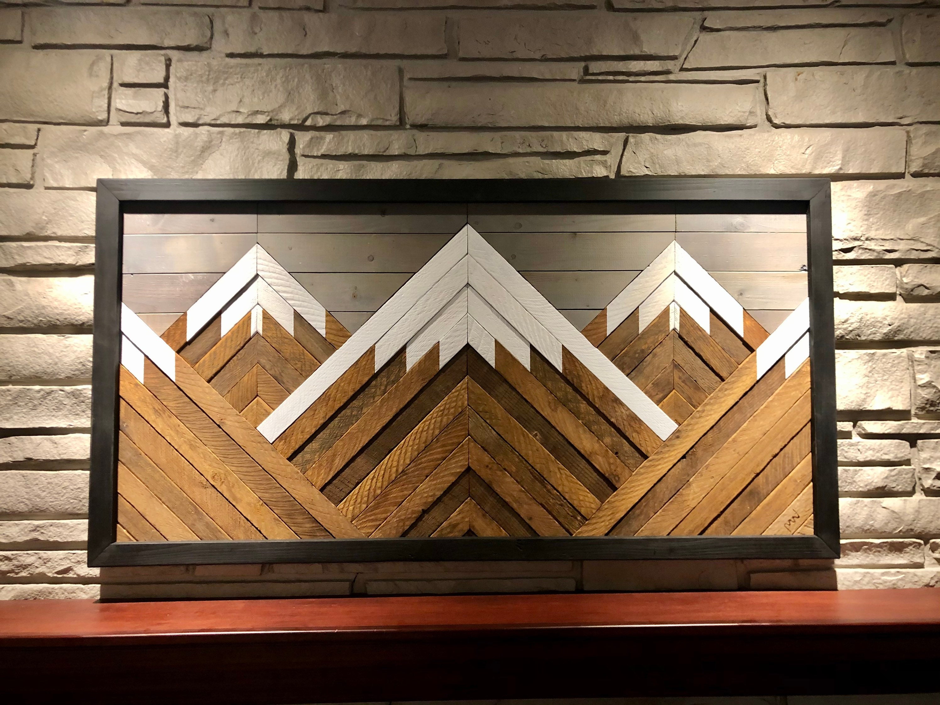 Vintage Wood Slat Mountain Wall Art Rustic Wall Hanging Mountains Large ...
