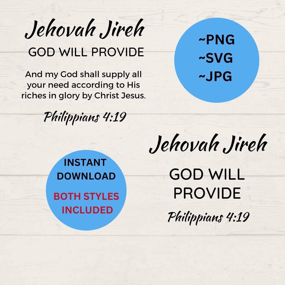 Jehovah Jireh SVG, Name of Jesus Svg, God Will Provide Png, Philippians ...