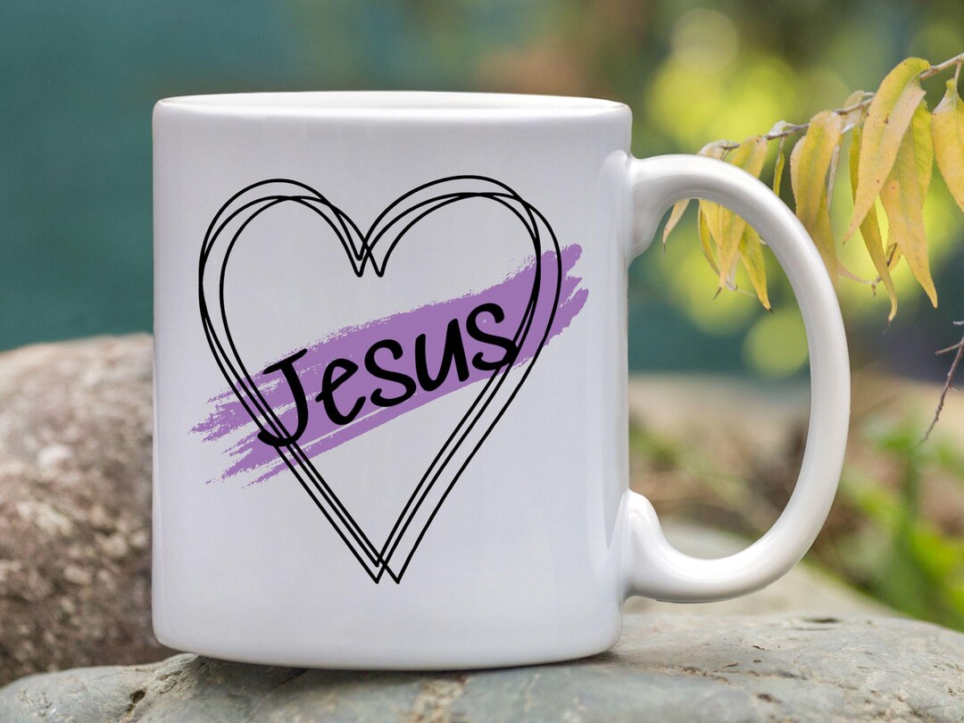 Jesus With Heart Purple Swash Mug, Christian Mug, Faith Mug, Religious ...