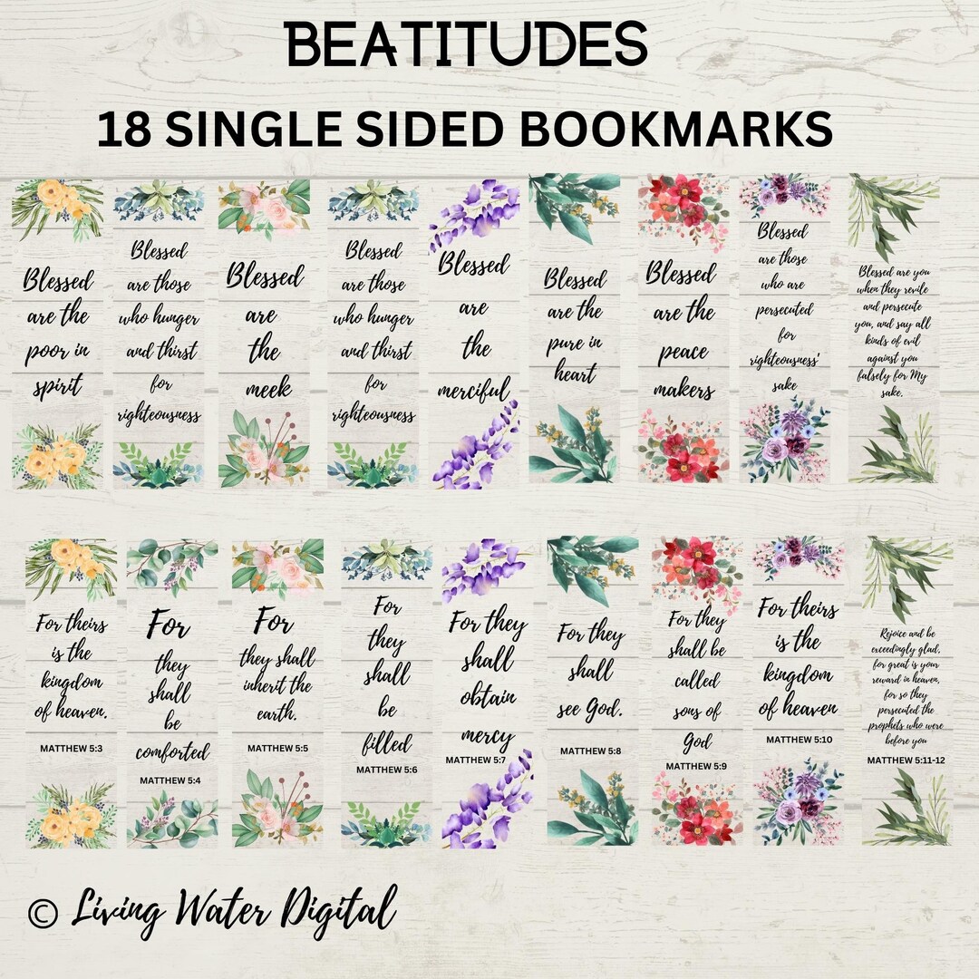 Beatitude Bible Bookmarks: Floral Christian Verses (digital Download ...