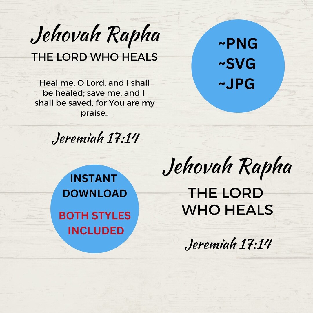 Jehovah Rapha SVG, Names of Jesus Svg, Names of Jesus Png. the Lord Who Heals Png, Jeremiah 17: ...