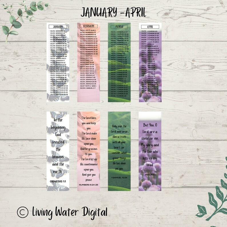 One Year Bible Reading Plan Bookmark, Set of 24 Bible Bookmarks ...