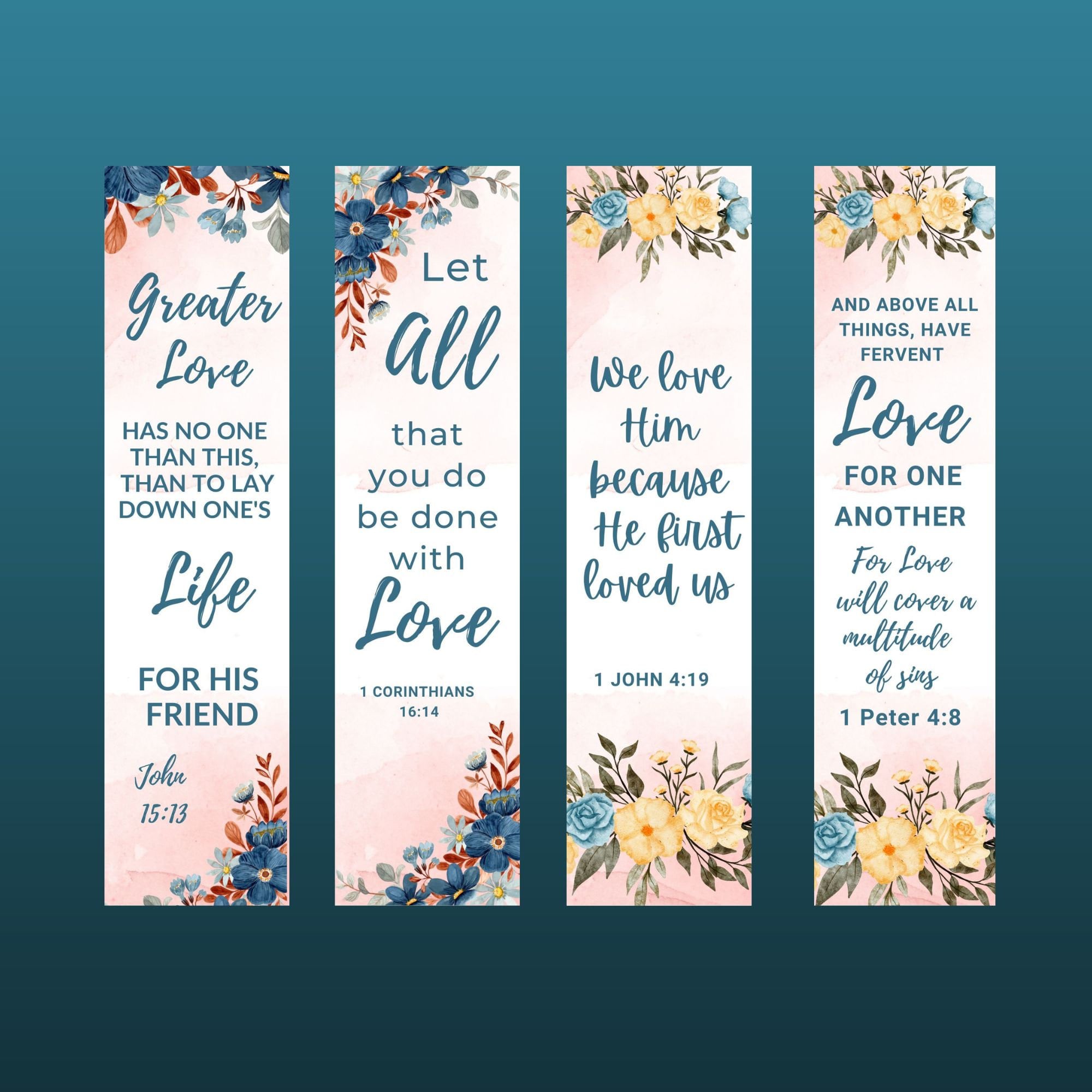 Printable Bible Verse Bookmarks, Set of 12 love Bookmarks, Printable ...