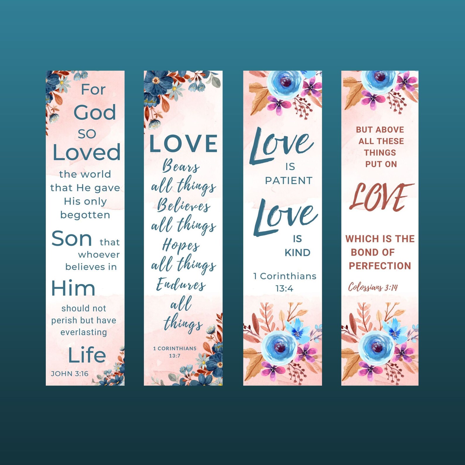 Printable Bible Verse Bookmarks, Set of 12 "love" Bookmarks, Printable ...
