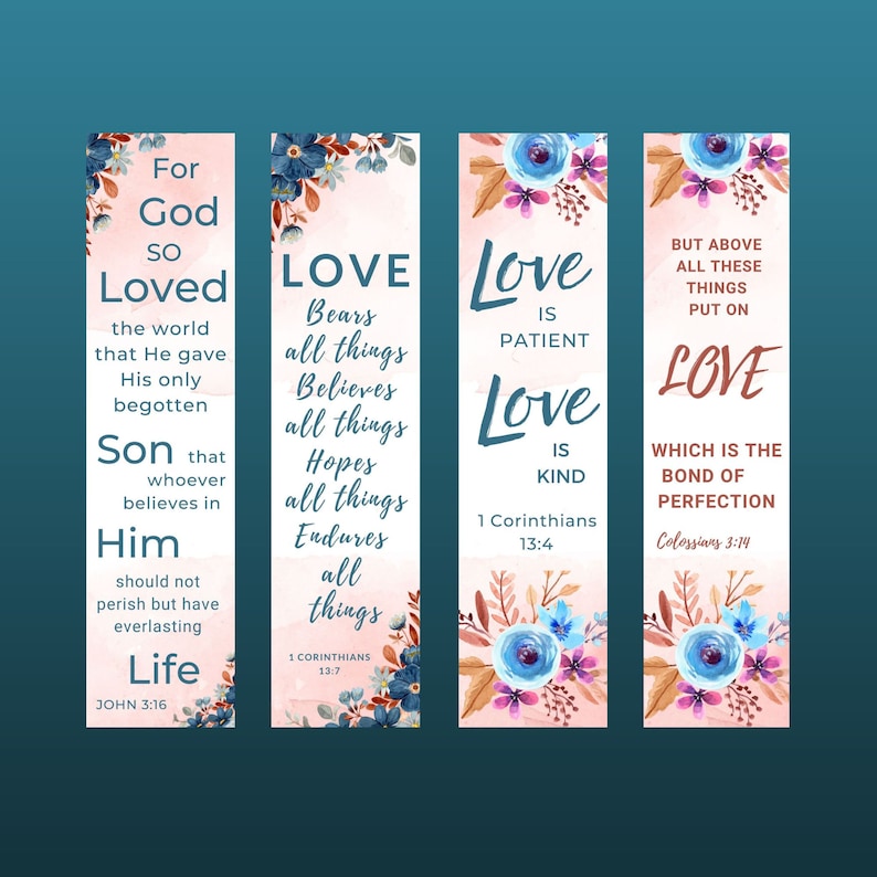 Printable Bible Verse Bookmarks, Set of 12 love Bookmarks, Printable ...