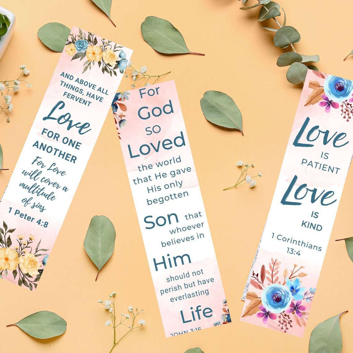 Printable Bible Verse Bookmarks, Set of 12 "love" Bookmarks, Printable ...