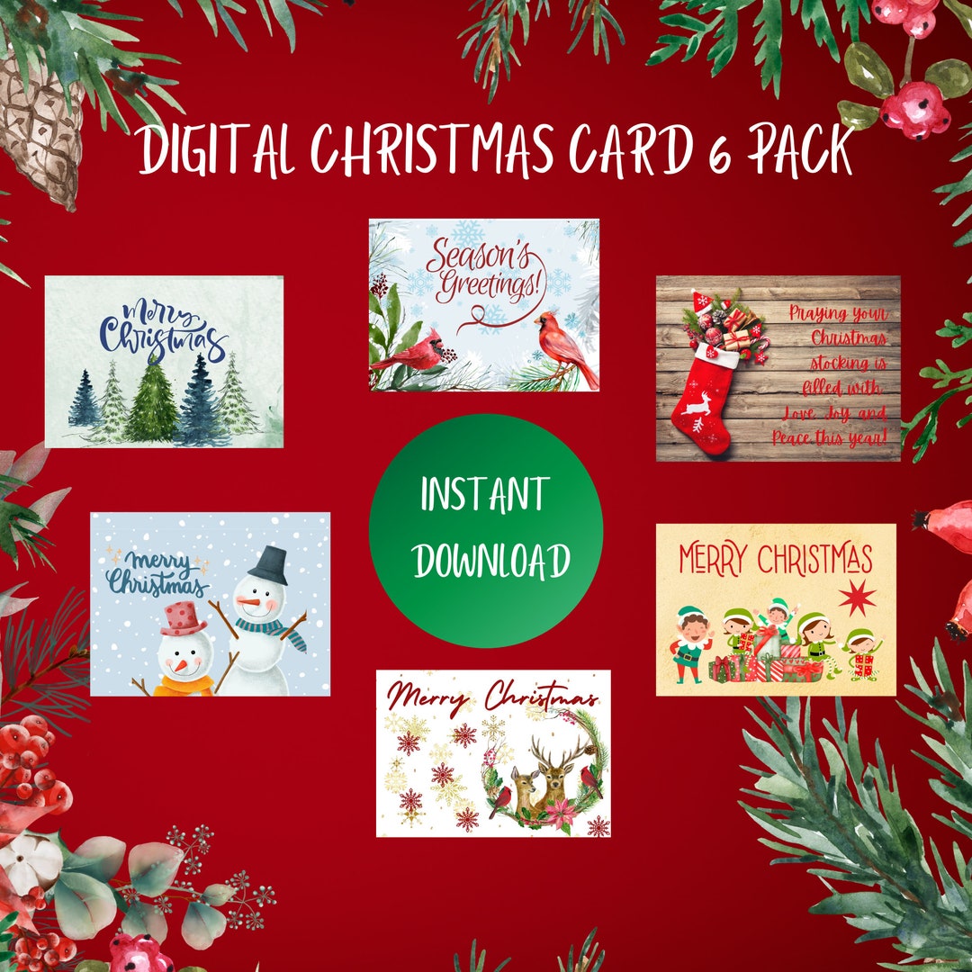 Printable Christmas Card Bundle, Merry Christmas Printable Bundle ...