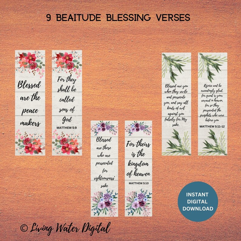 Beatitude Bible Bookmarks: Floral Christian Verses (digital Download ...