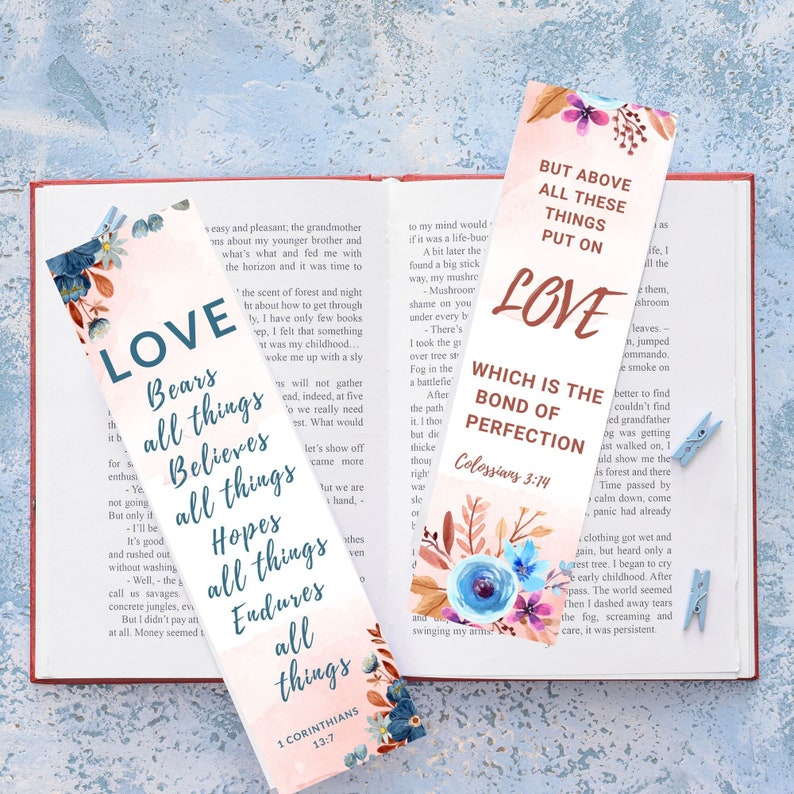 Printable Bible Verse Bookmarks, Set of 12 love Bookmarks, Printable ...