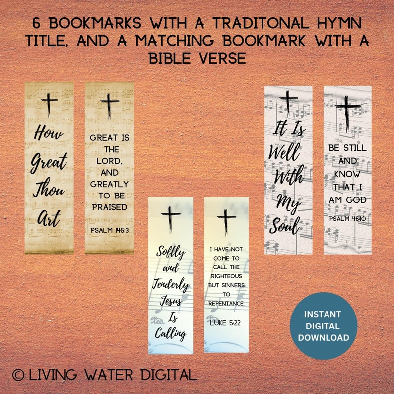 Old Hymns Bookmark, Set of 12 Hymn Bookmarks, Printable Bible Bookmark ...