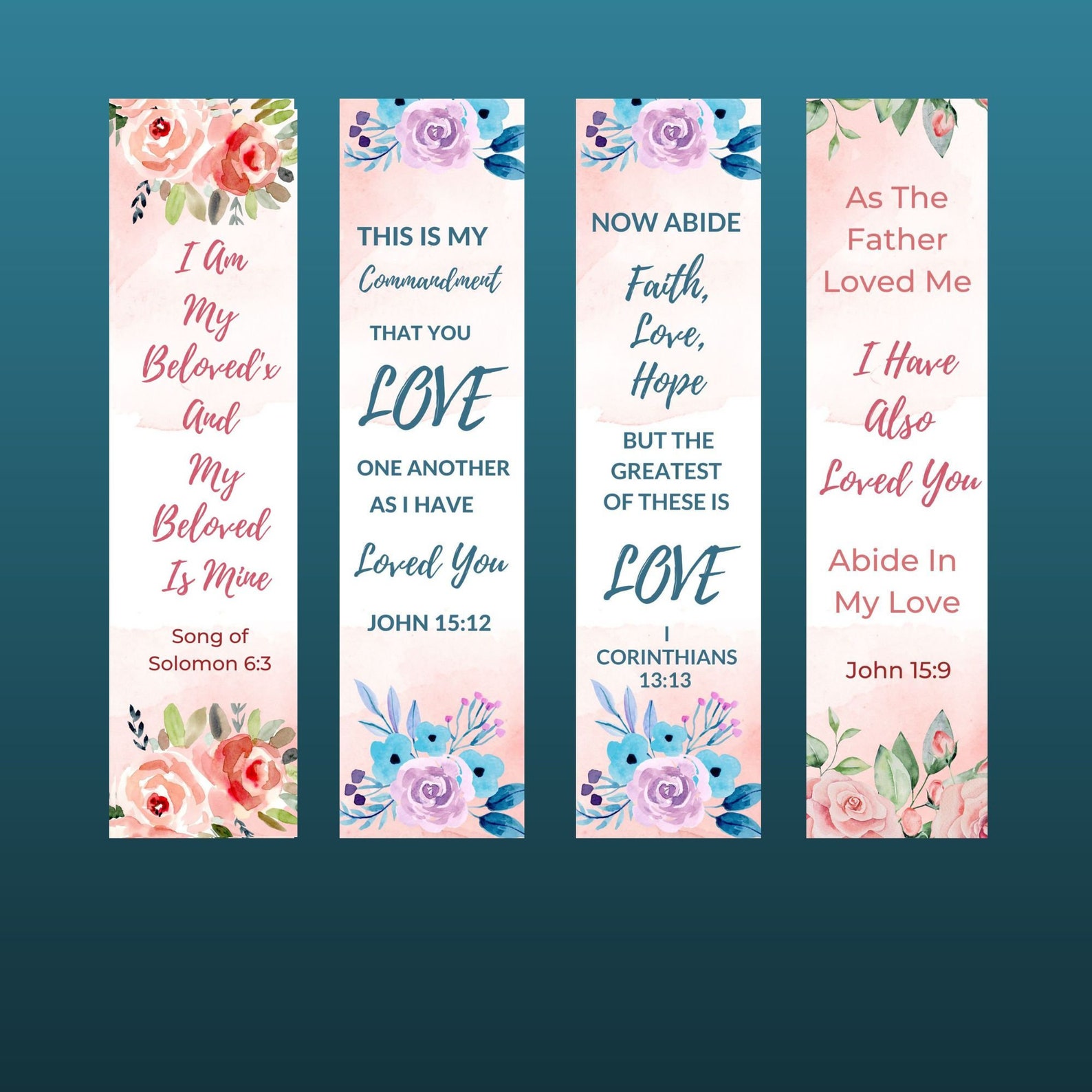 Printable Bible Verse Bookmarks, Set of 12 "love" Bookmarks, Printable ...