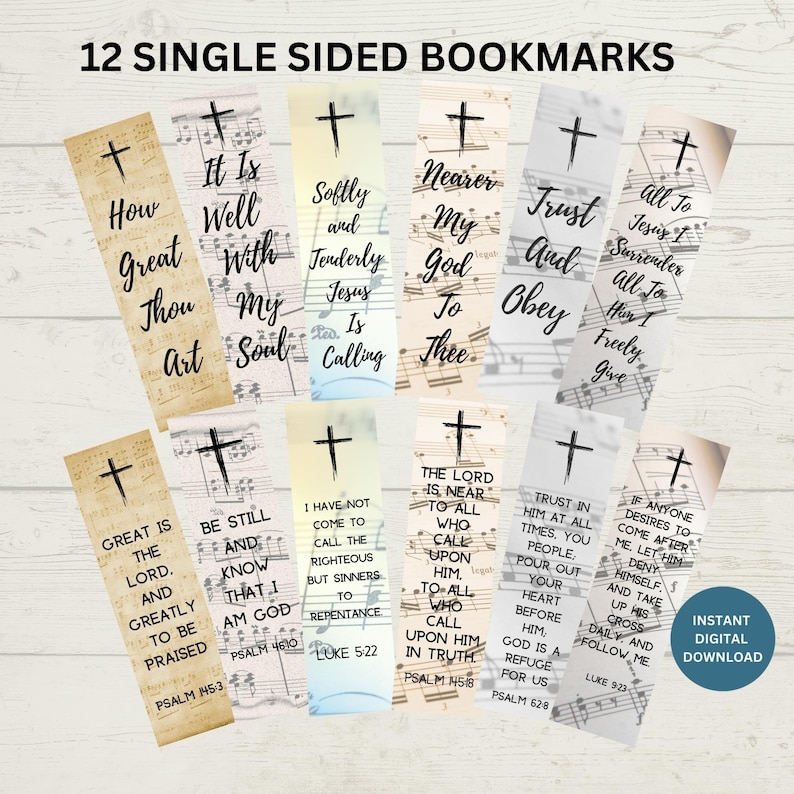 Old Hymns Bookmark, Set of 12 Hymn Bookmarks, Printable Bible Bookmark ...