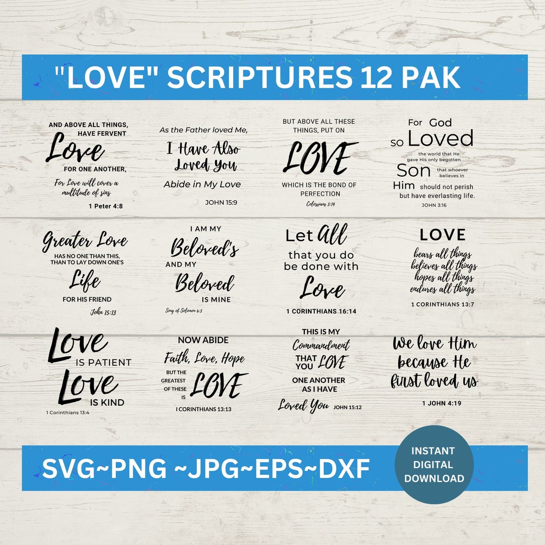 Scripture Quotes SVG Bundle, 12 Bible Verse Instant Download, Love ...