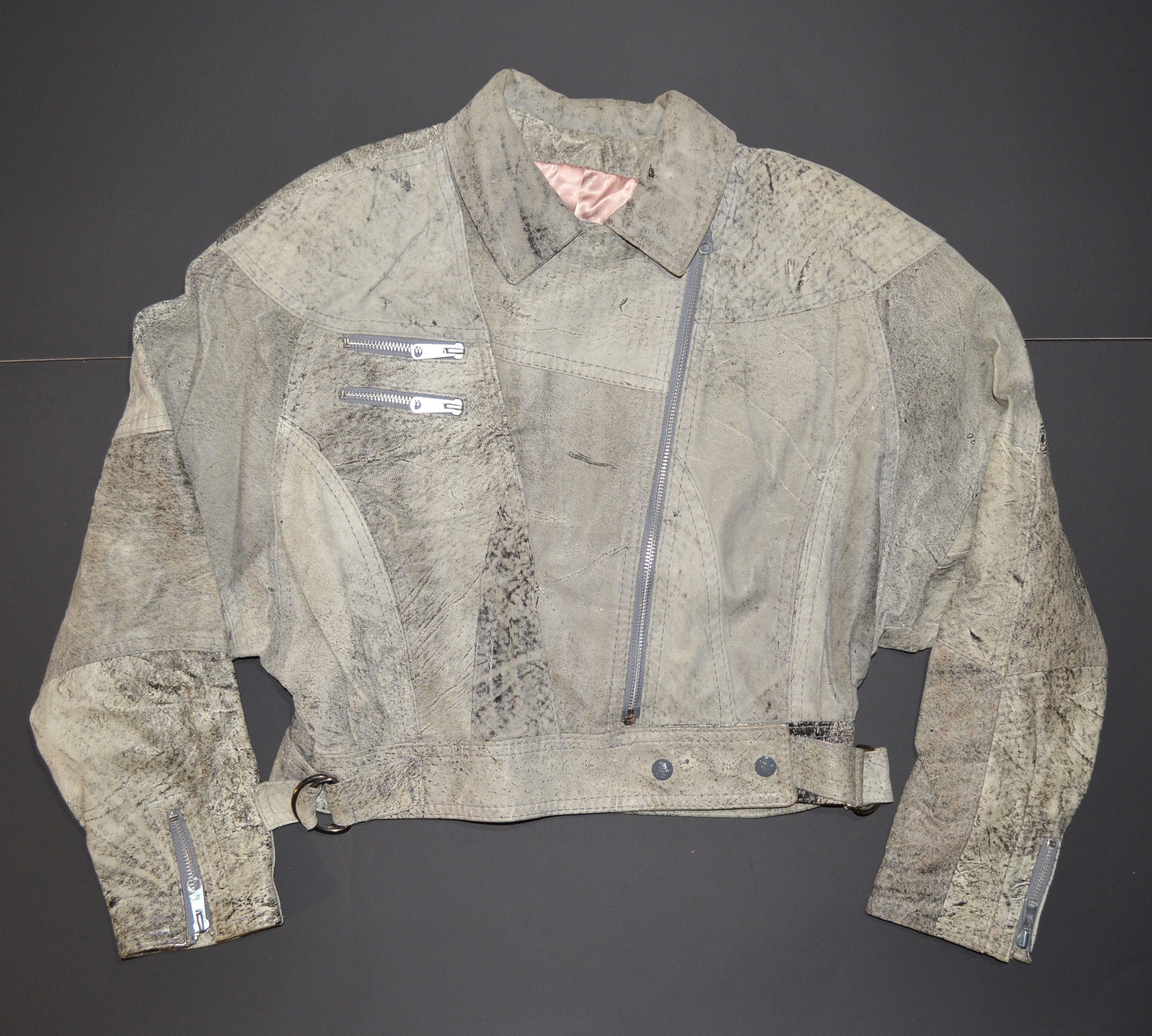 Vintage Acid Wash Leather Jacket Women's Size 1 Gray Cropped Moto Made ...