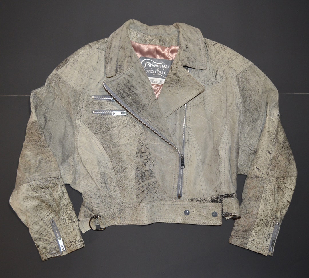 Vintage Acid Wash Leather Jacket Women's Size 1 Gray Cropped Moto Made ...