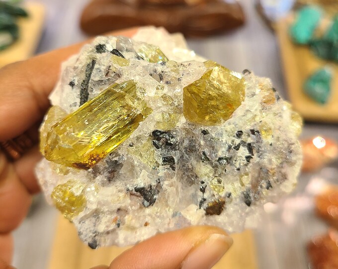 Golden Yellow Apatite Crystal in Matrix With Rainbow Flashes – Durango ...