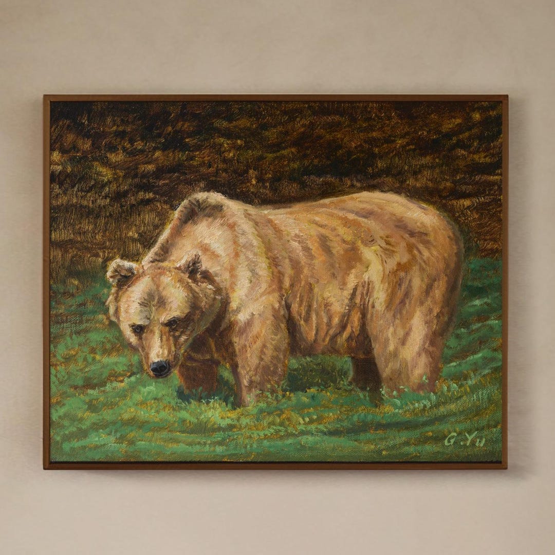 Original Bear Oil Painting on Canvas, Brown Bear Oil Painting, Wildlife ...