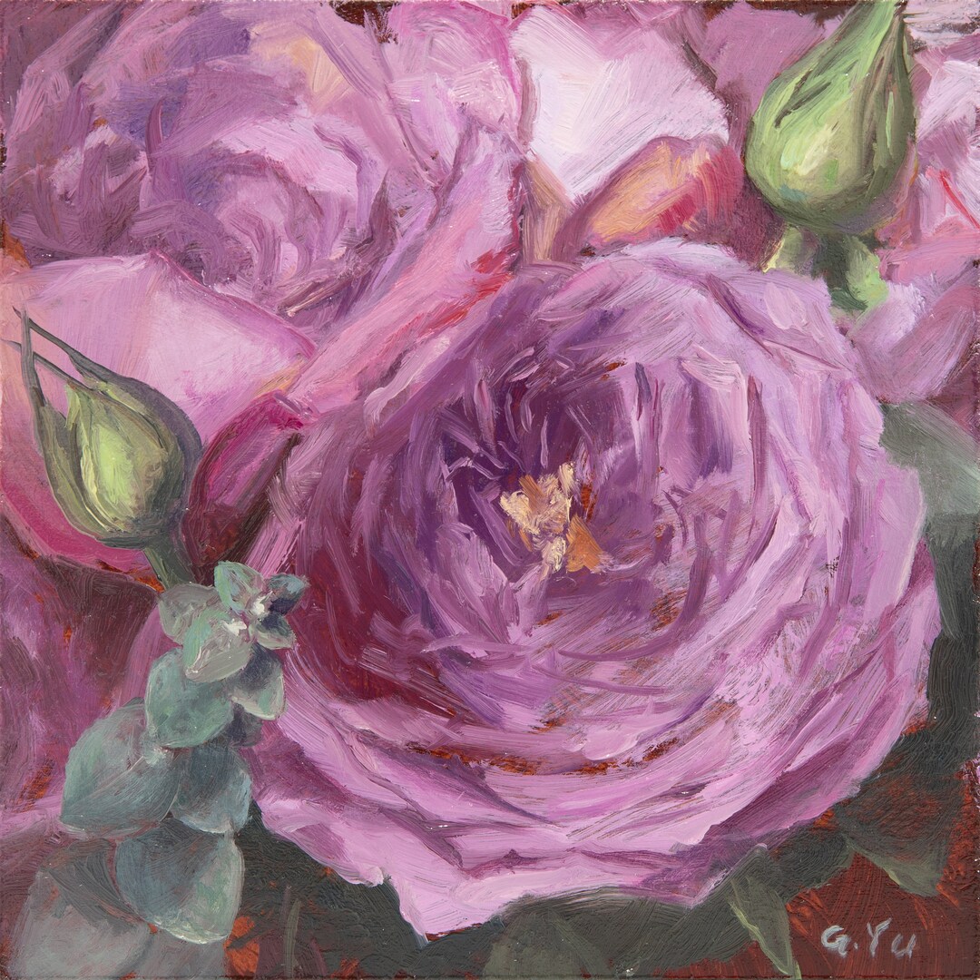 Original Purple Rose Oil Painting: Impressionistic Floral Art, 6x6 - Etsy
