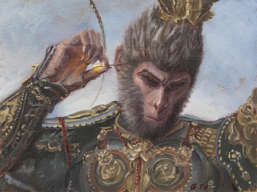 Original Wukong Oil Painting on Panel, Traditional Realistic Oil ...