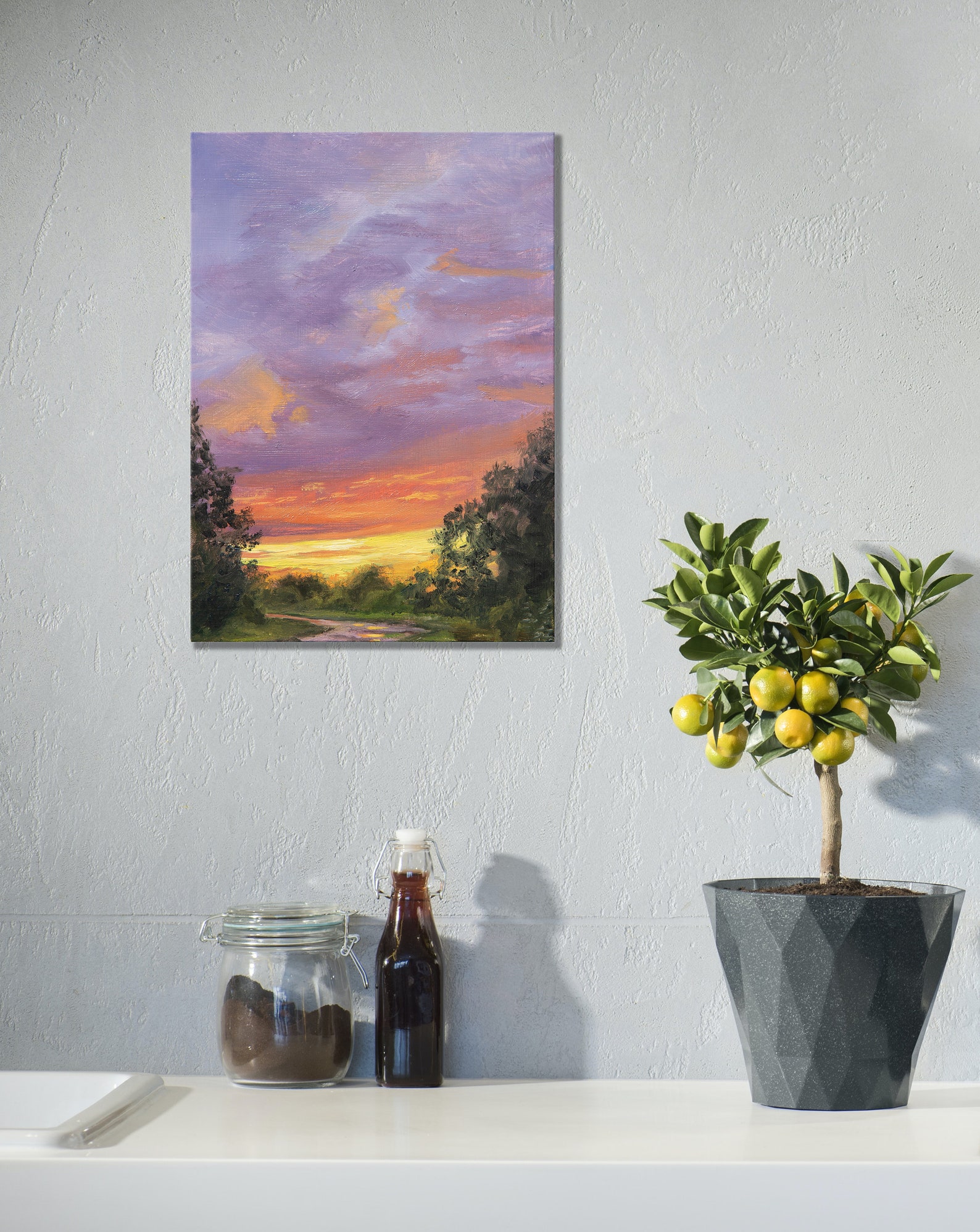 Original Landscape Oil Painting, Sunset Road Original Landscape Oil ...