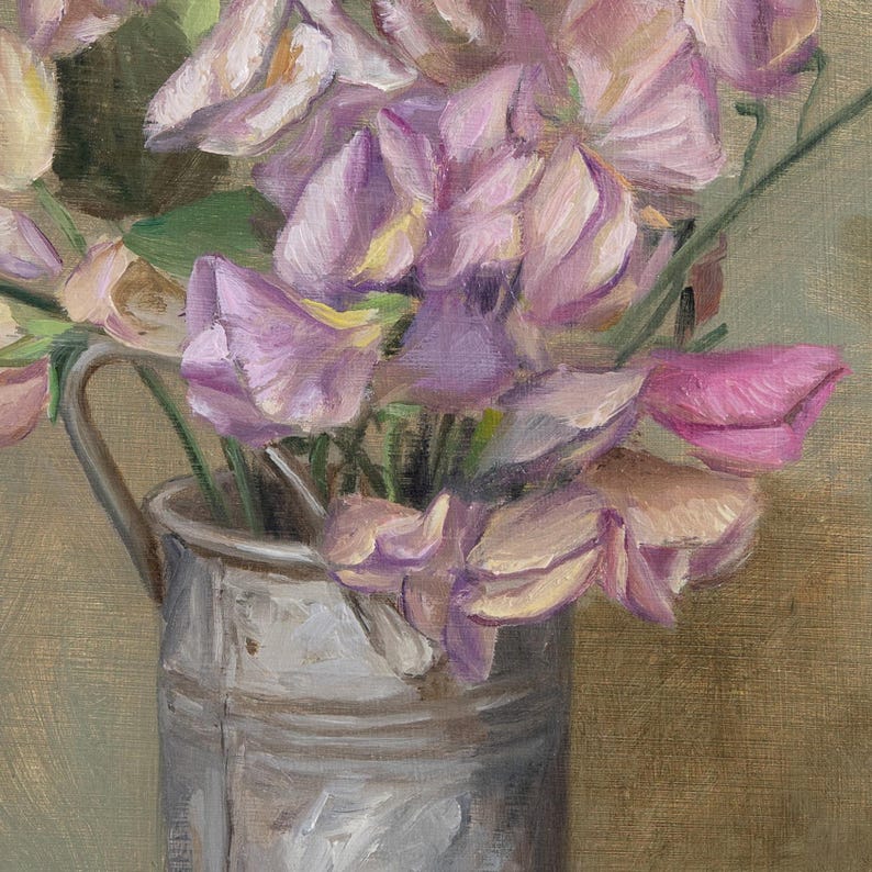 Original Sweet Peas Oil Painting: Fine Art Floral Still Life, 12x16 ...