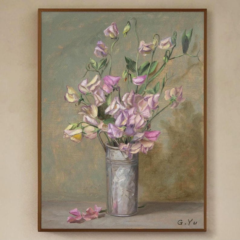 Original Sweet Peas Oil Painting: Fine Art Floral Still Life, 12x16 ...