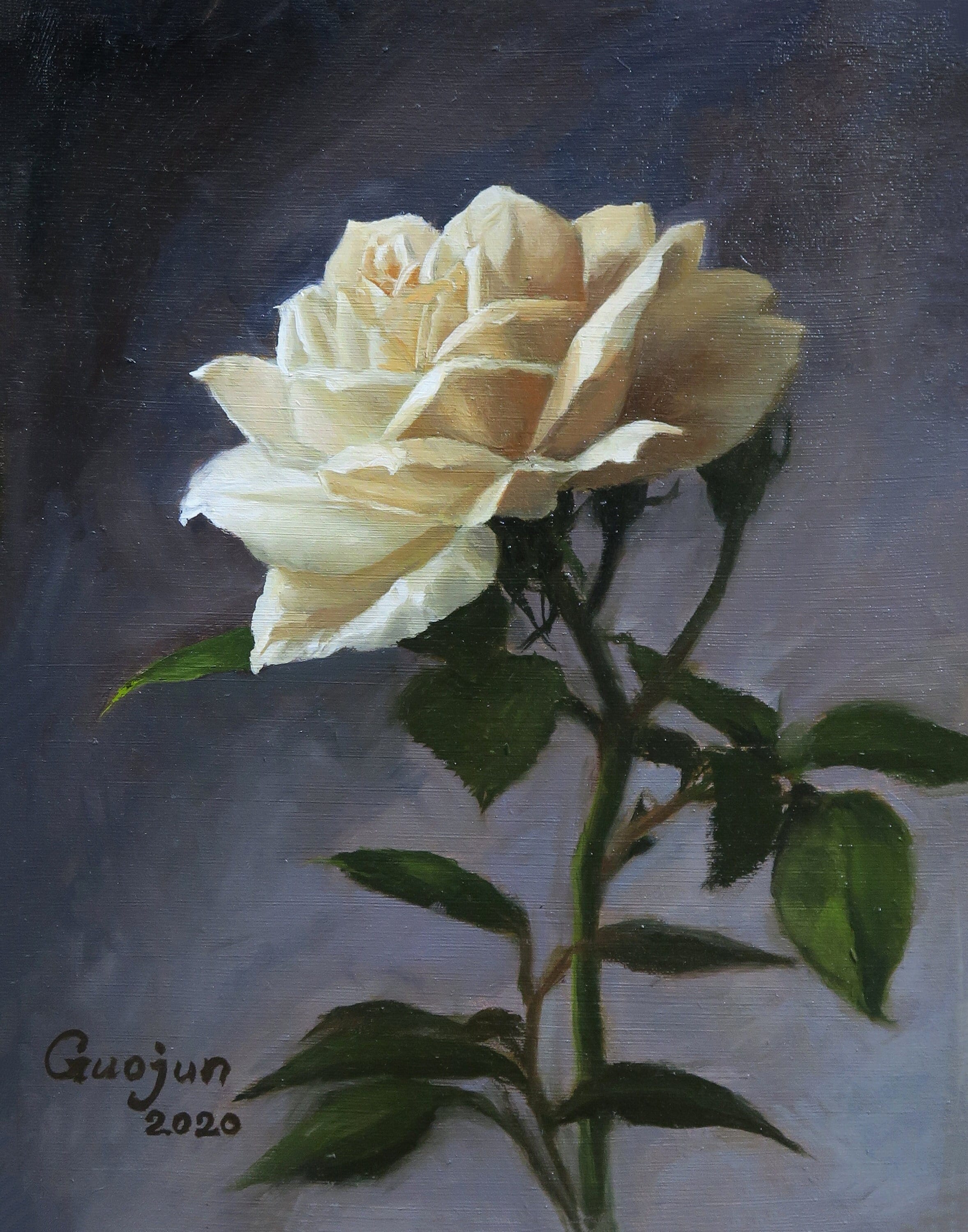 White Rose Acrylic Painting