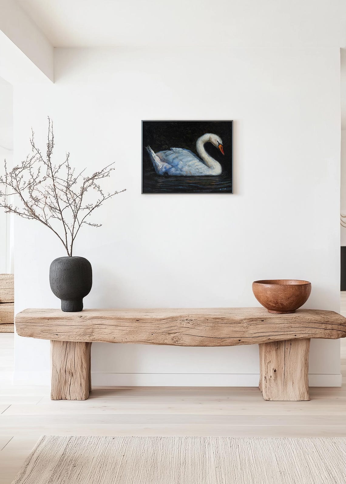 Original Swan Oil Painting on Canvas, White Swan Oil Painting, Wildlife ...