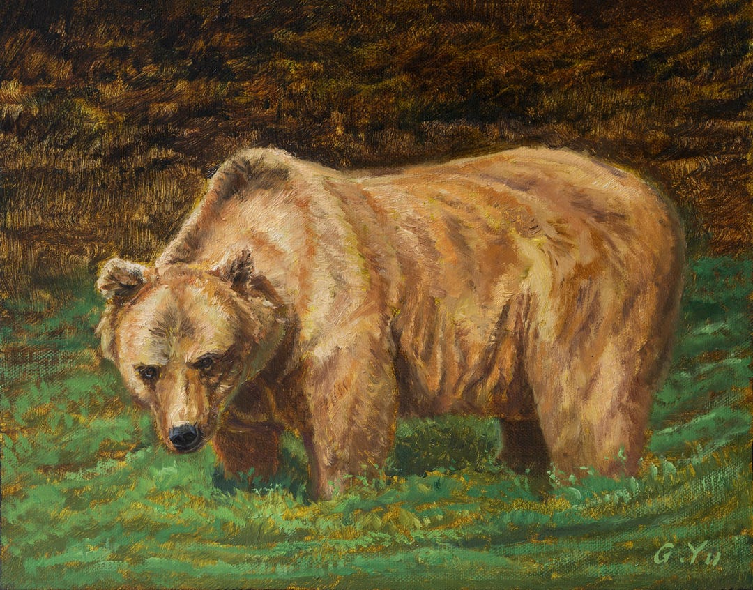 Original Brown Bear Oil Painting on Canvas: Wildlife Art, NOT A PRINT ...