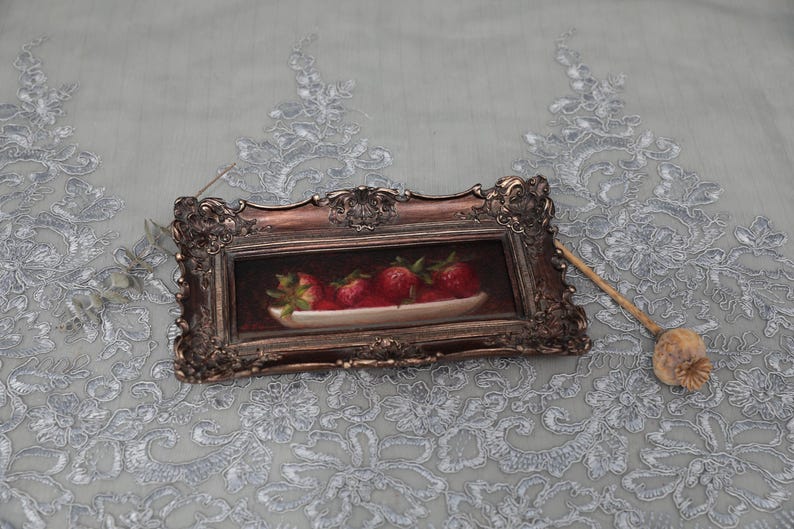 Original Strawberry Oil Painting With Antiqued Gilt Frame, Moody ...