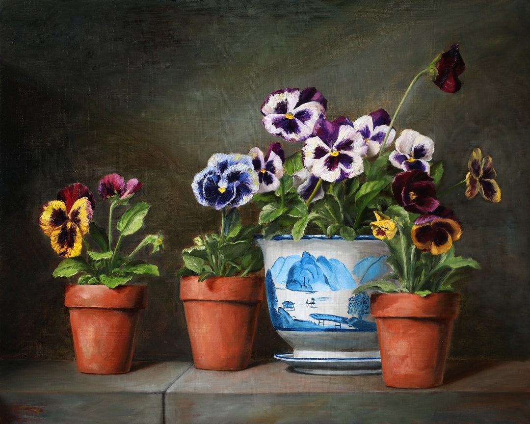 Original Pansy Oil Painting on Canvas: Dutch Style Floral Still Life ...