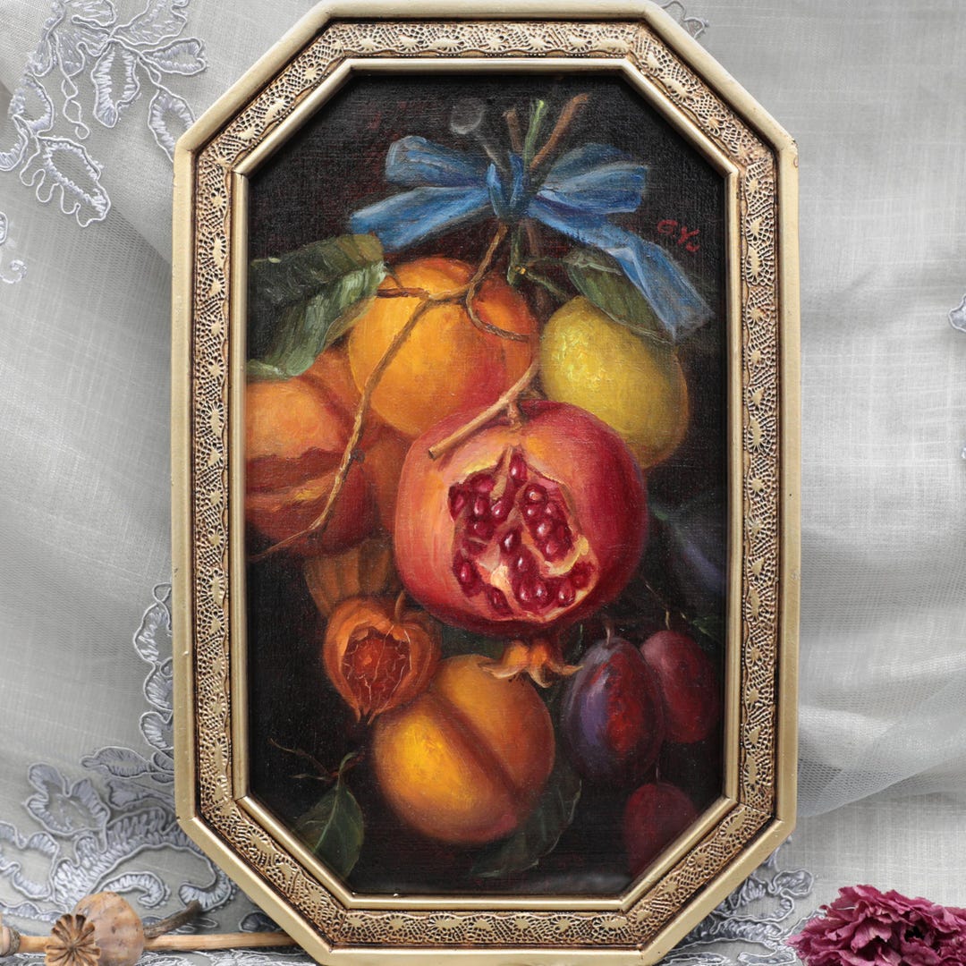 Original Fruit Festoon Oil Painting With Vintaged Gilt Frame, Dutch ...