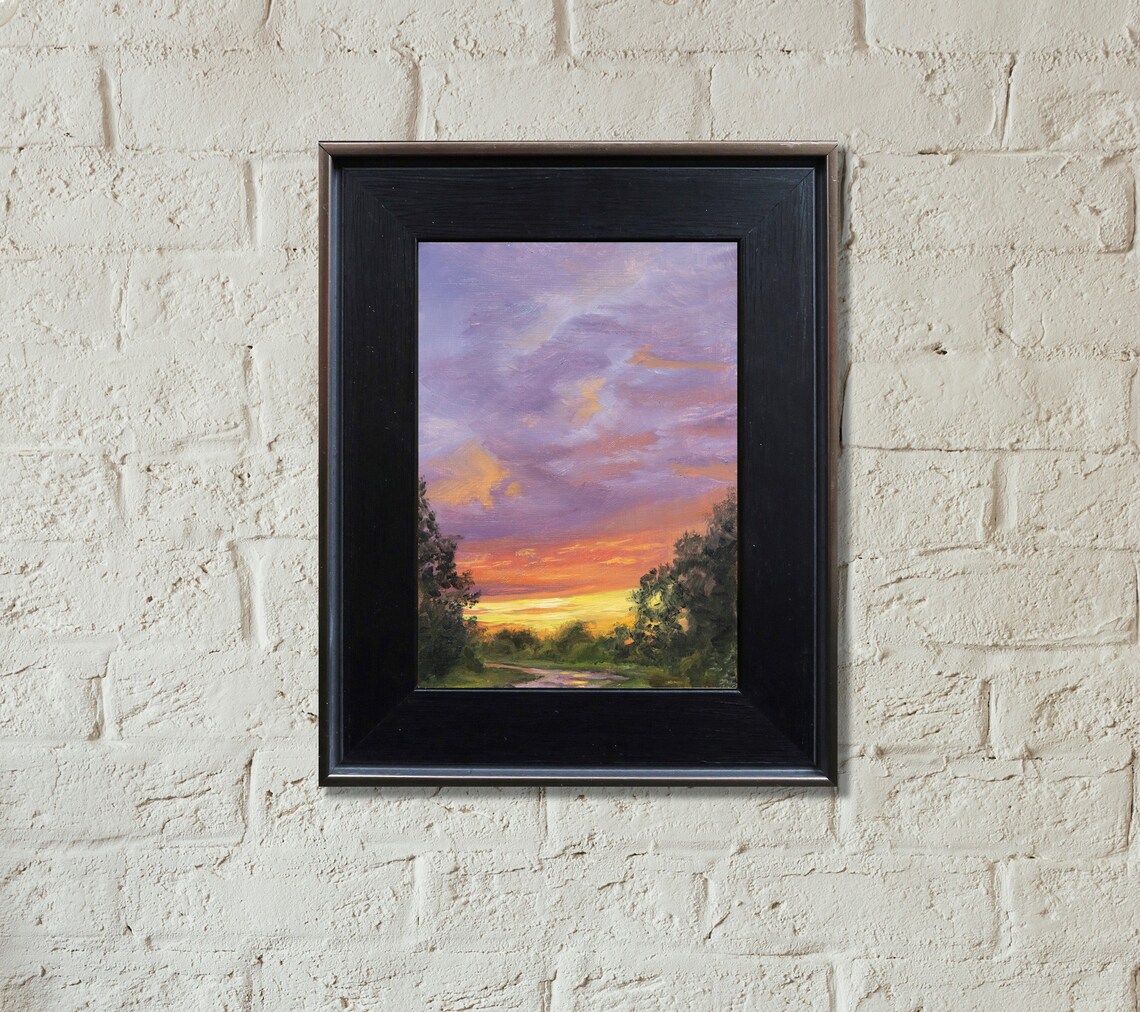 Original Landscape Oil Painting, Sunset Road Original Landscape Oil ...