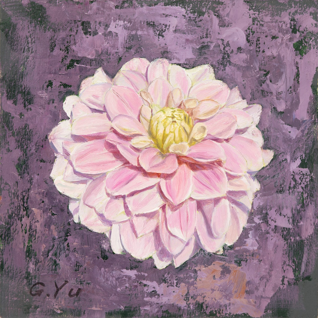 Original Dahlia Oil Painting: Realistic Pink Flower Art, 8x8, NOT A ...