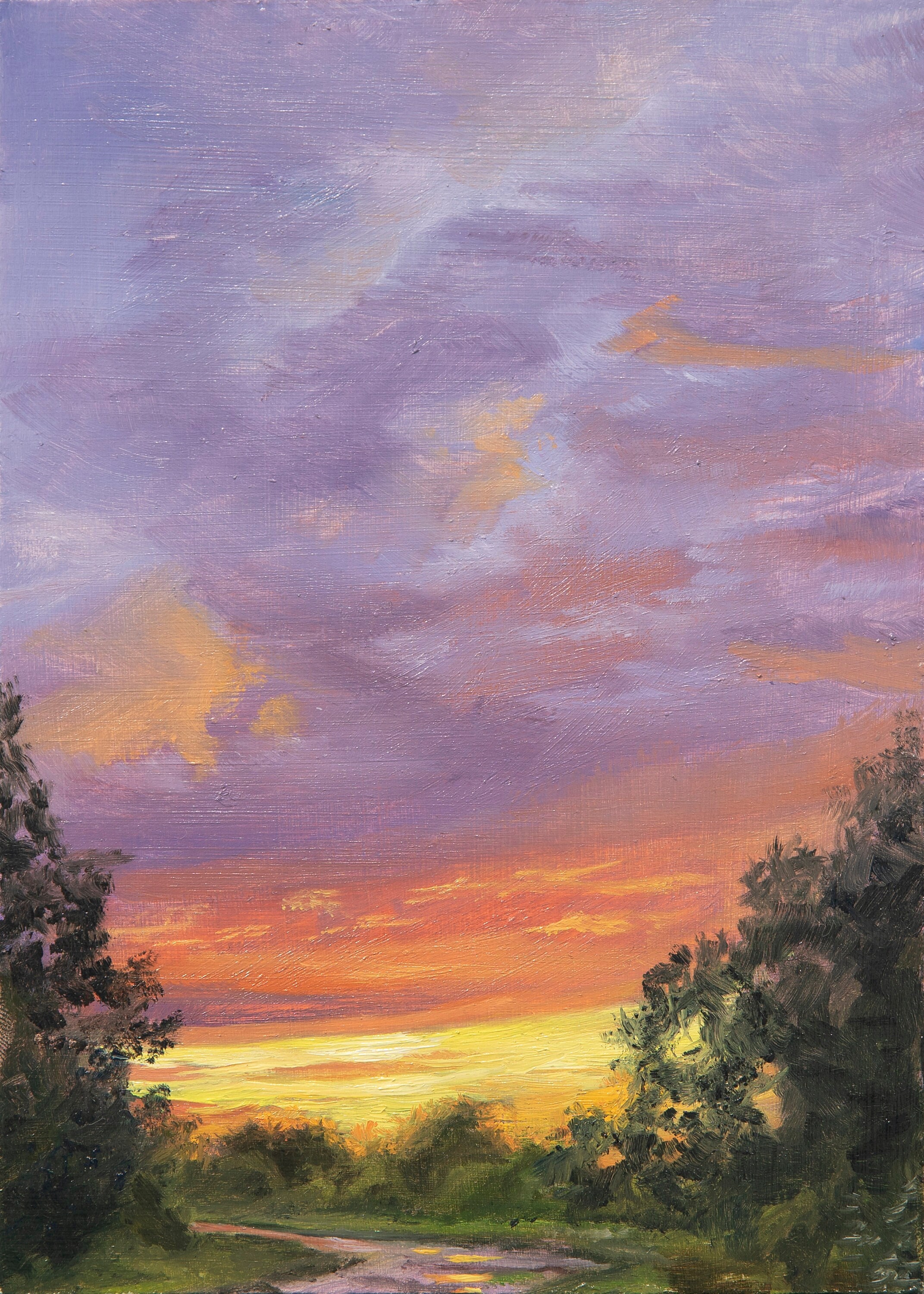 Original Landscape Oil Painting, Sunset Road Original Landscape Oil ...