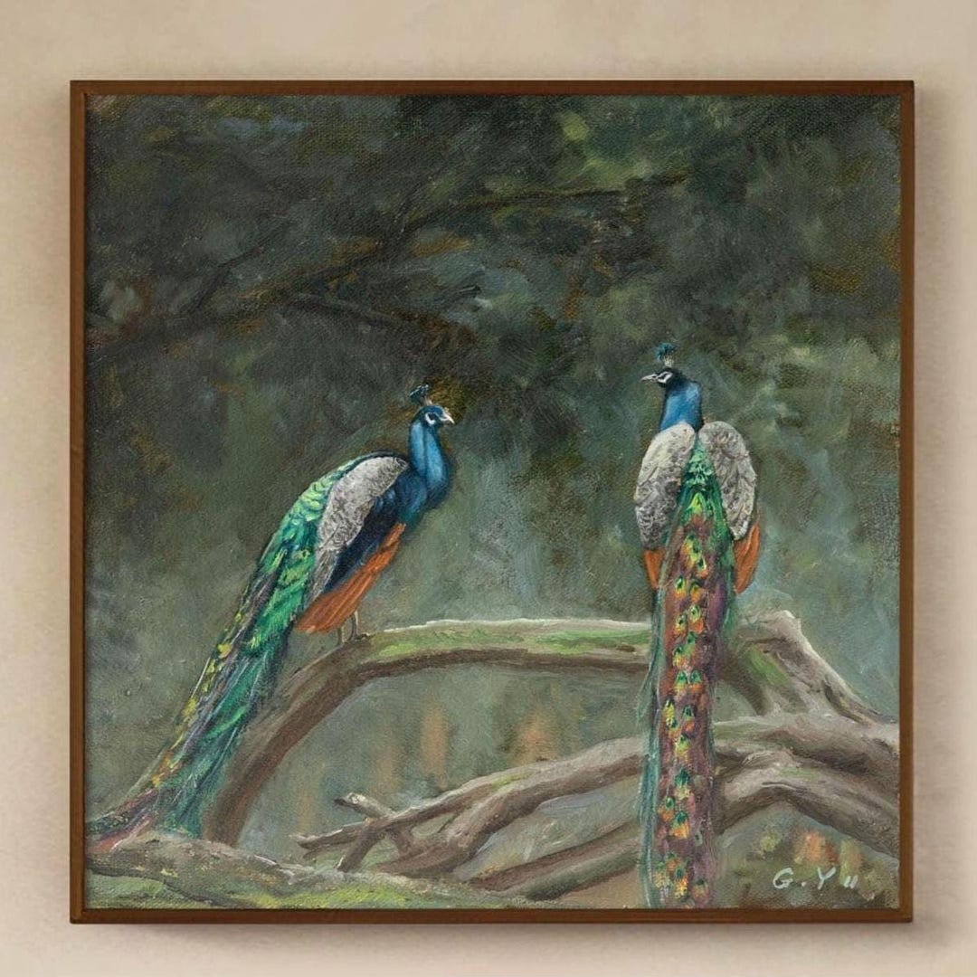 Original Peacock Oil Painting on Canvas, Wildlife Artwork in Oil ...